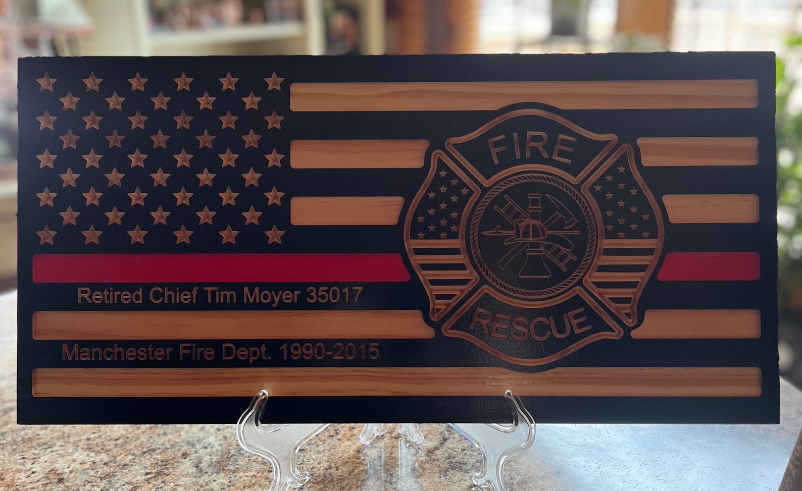 Personalized Fireman Flag, Fire Chief, Wooden Flag, Engraved Flag, Fire ...