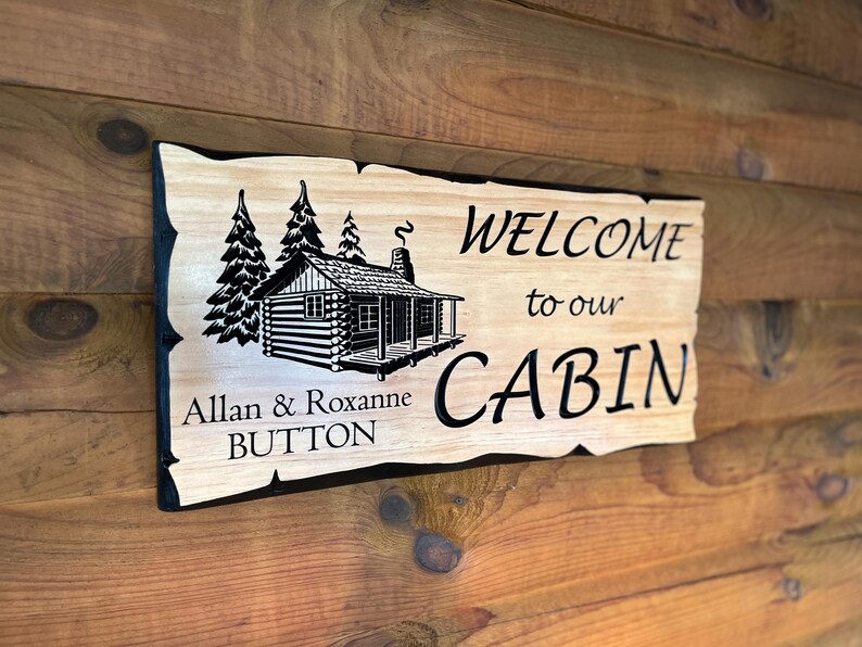 Personalized Rustic Wooden Cabin Sign: Custom Family Name Outdoor Decor ...