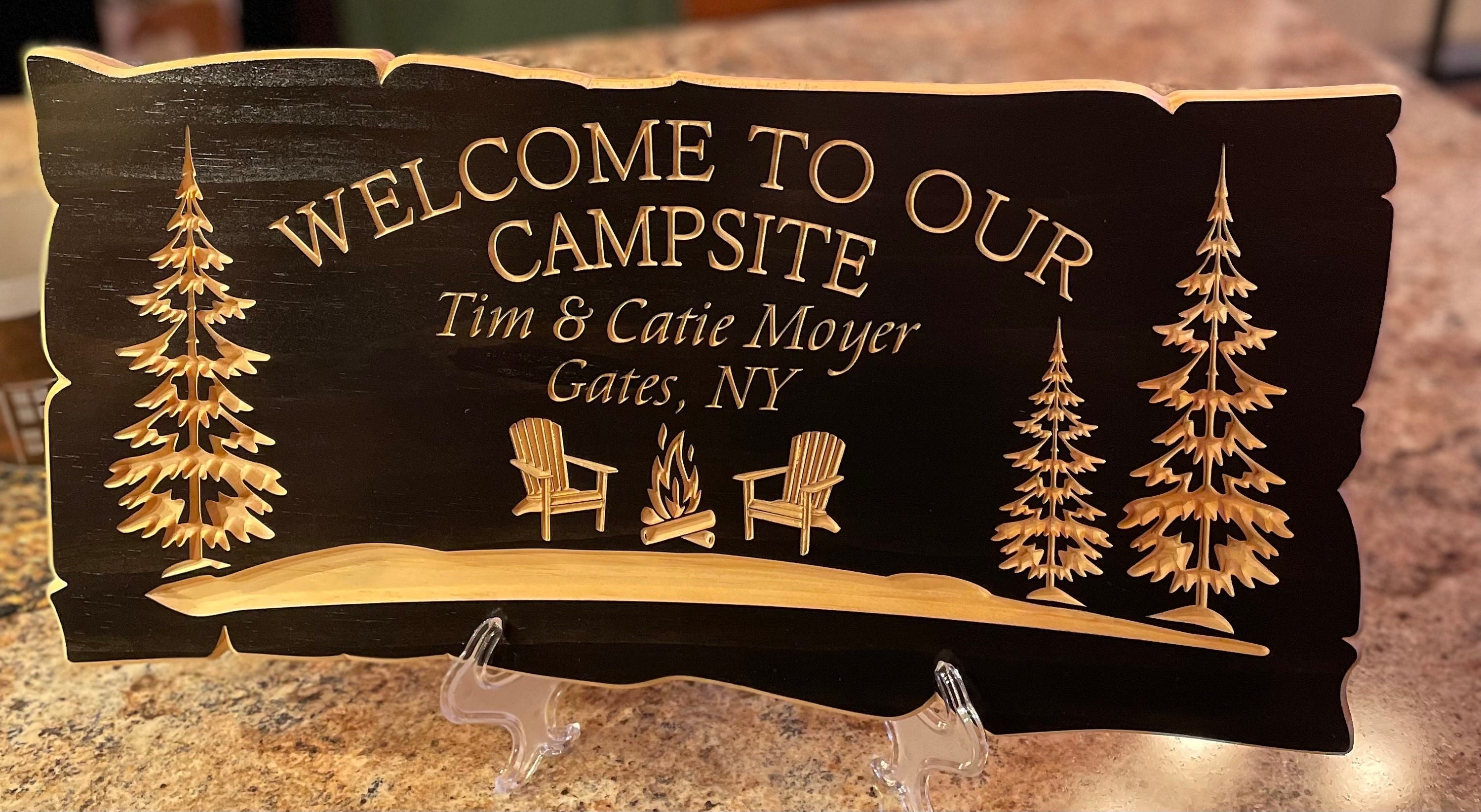 Custom Outdoor Wooden Camp Sign With Family Name and Adirondack Chairs ...