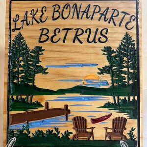 Personalized Rustic Cabin Sign With Handpainted Lake Scene for Lodge or ...