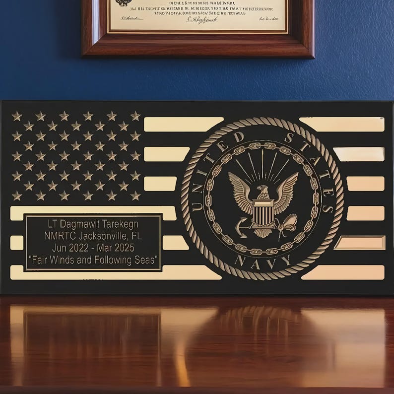 Personalized Navy Emblem Wooden Flag: Military Gift, Patriotic Wall ...