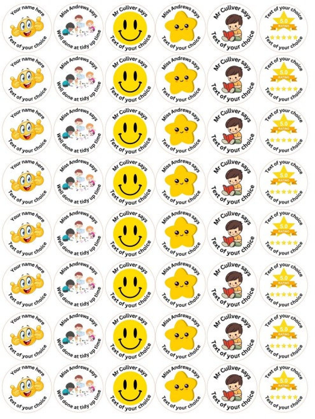Personalised Teachers Stickers/well Done Stickers/your a Star Stickers ...