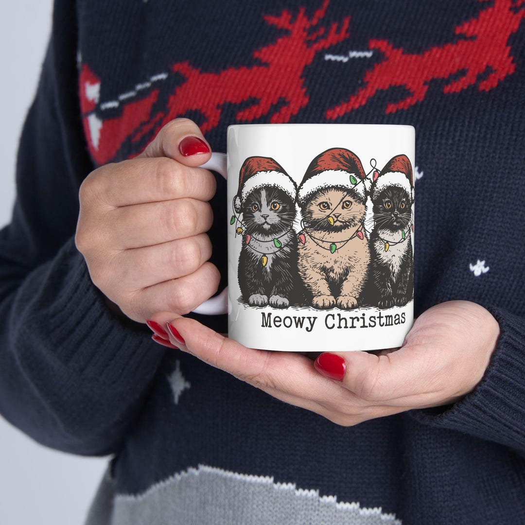 Festive Cat Christmas Mug Funny Pet Lover Gift Holiday Coffee Cup Cute ...