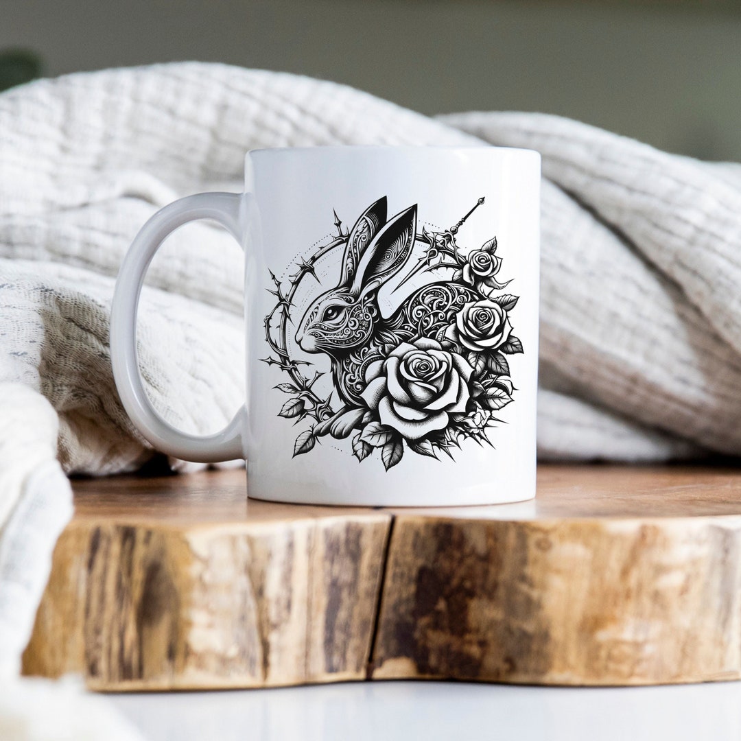 Goth Cottagecore Rabbit Mug, Custom Pottery, Boho Witch Cup, Gift Mugs ...