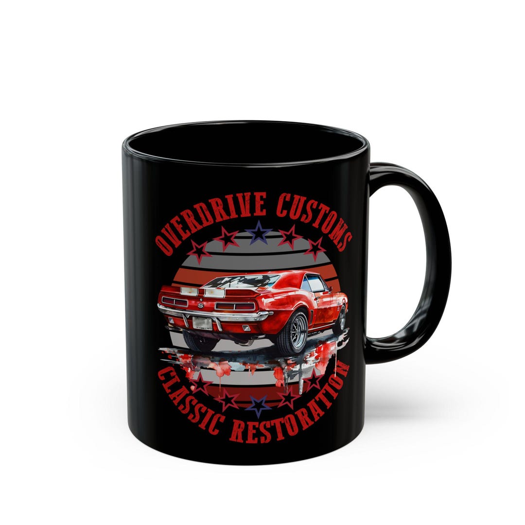 Vintage Car Lover's Black Mug - Classic Restoration, Overdrive Customs ...