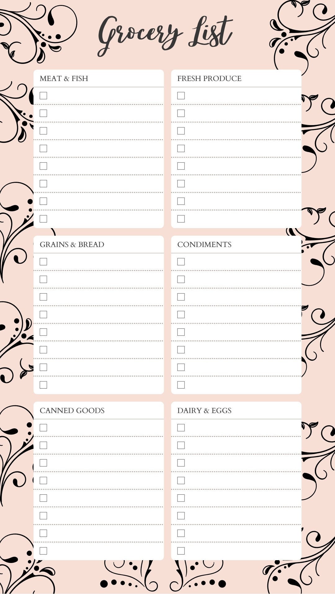 Grocery List Grocery List Template Digital Download PDF Grocery List ...