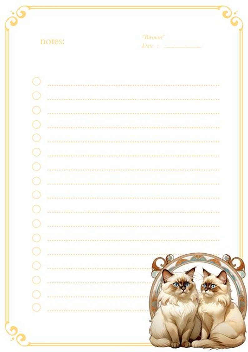Printable Cat Notepad | 14 Cat Breeds Couple Design | Digital Notepad ...