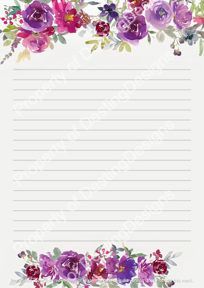 Purple Floral Watercolor Notepad - Etsy