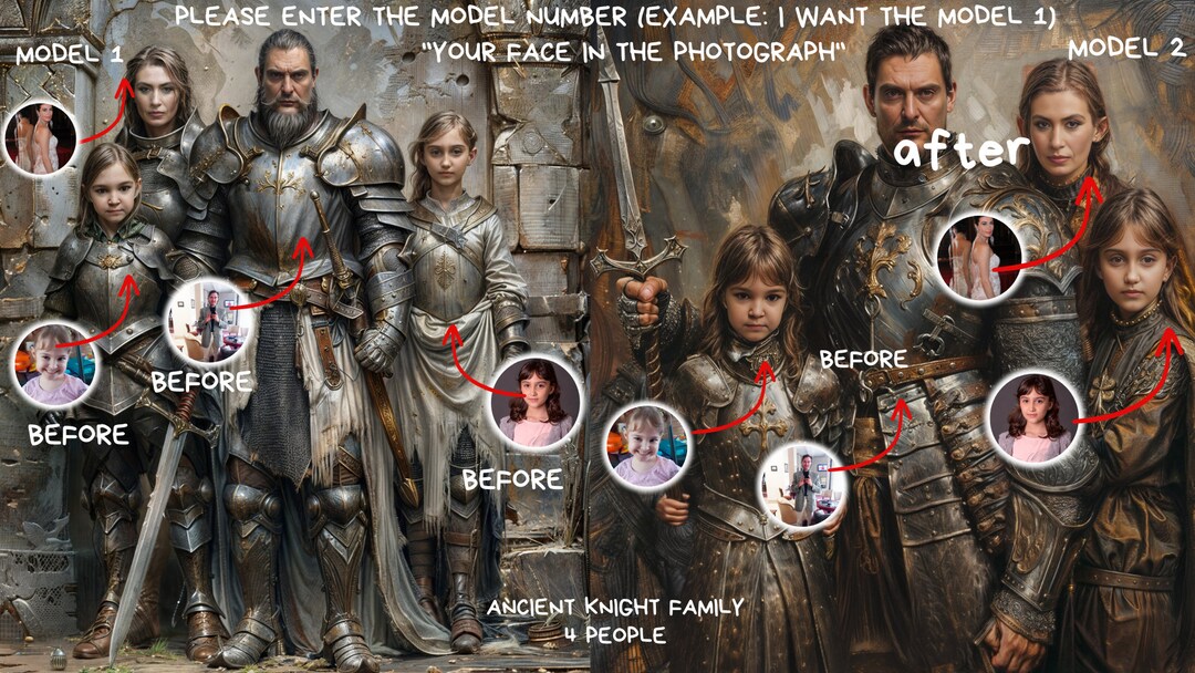 Personalized Knight Family Portrait ,knights Friends Style From Picture ...