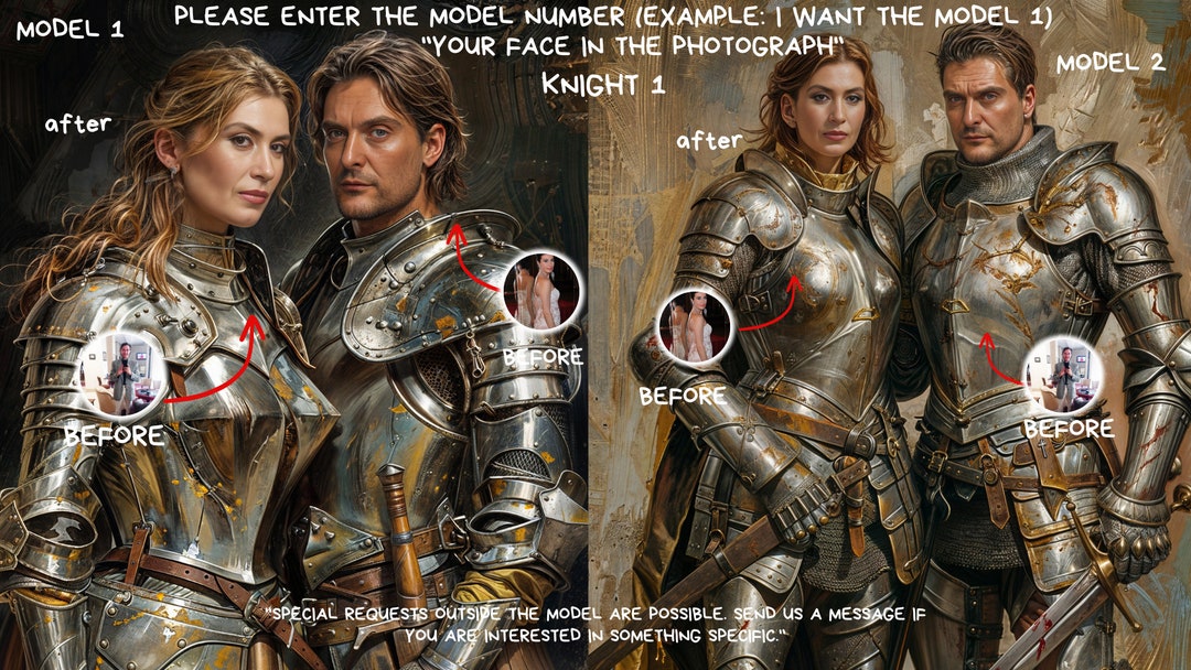 Personalized Knight Portrait ,couple Knight Style From Picture, Custom ...