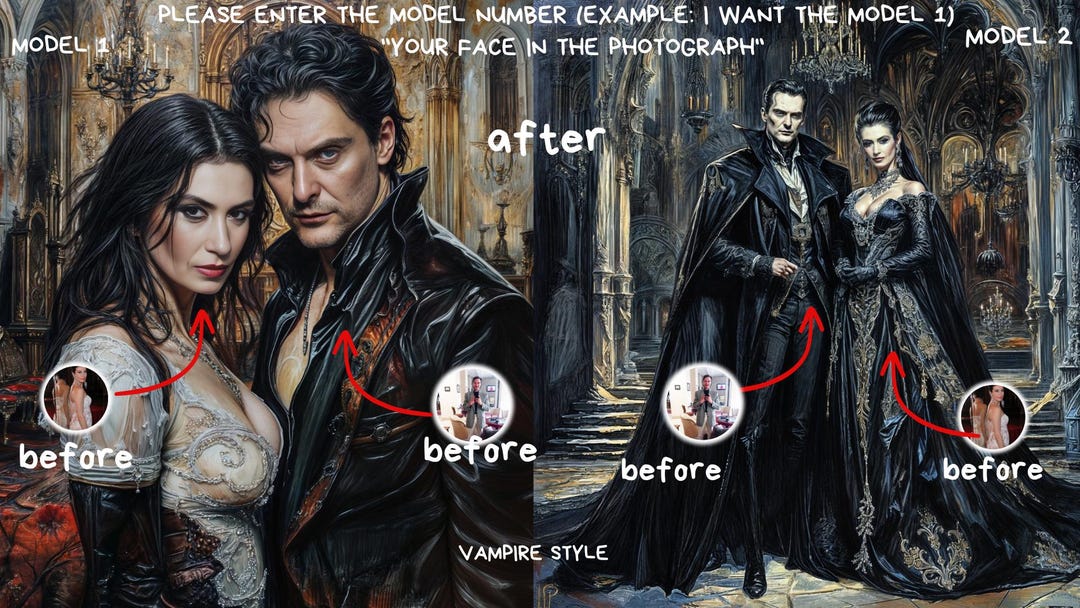 Custom Vampire Couple Portrait From Photo: Royal Gothic Art - Etsy
