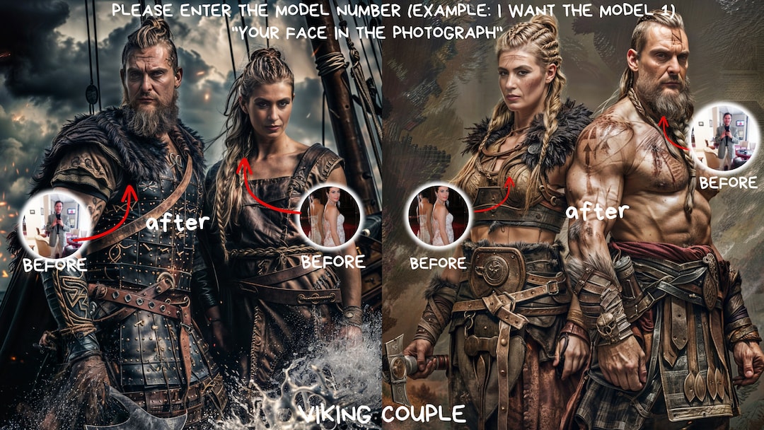 Custom Viking Couple Portrait: Personalized Royal Art Print - Etsy