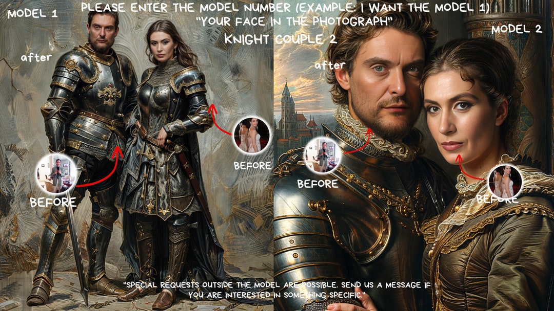 Personalized Knight Couple Portrait: Custom Renaissance Style Wall Art ...