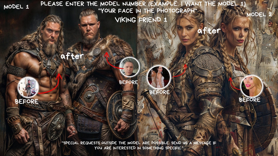 Personalized Viking Portrait ,friend Man Women 2 People Viking Style ...