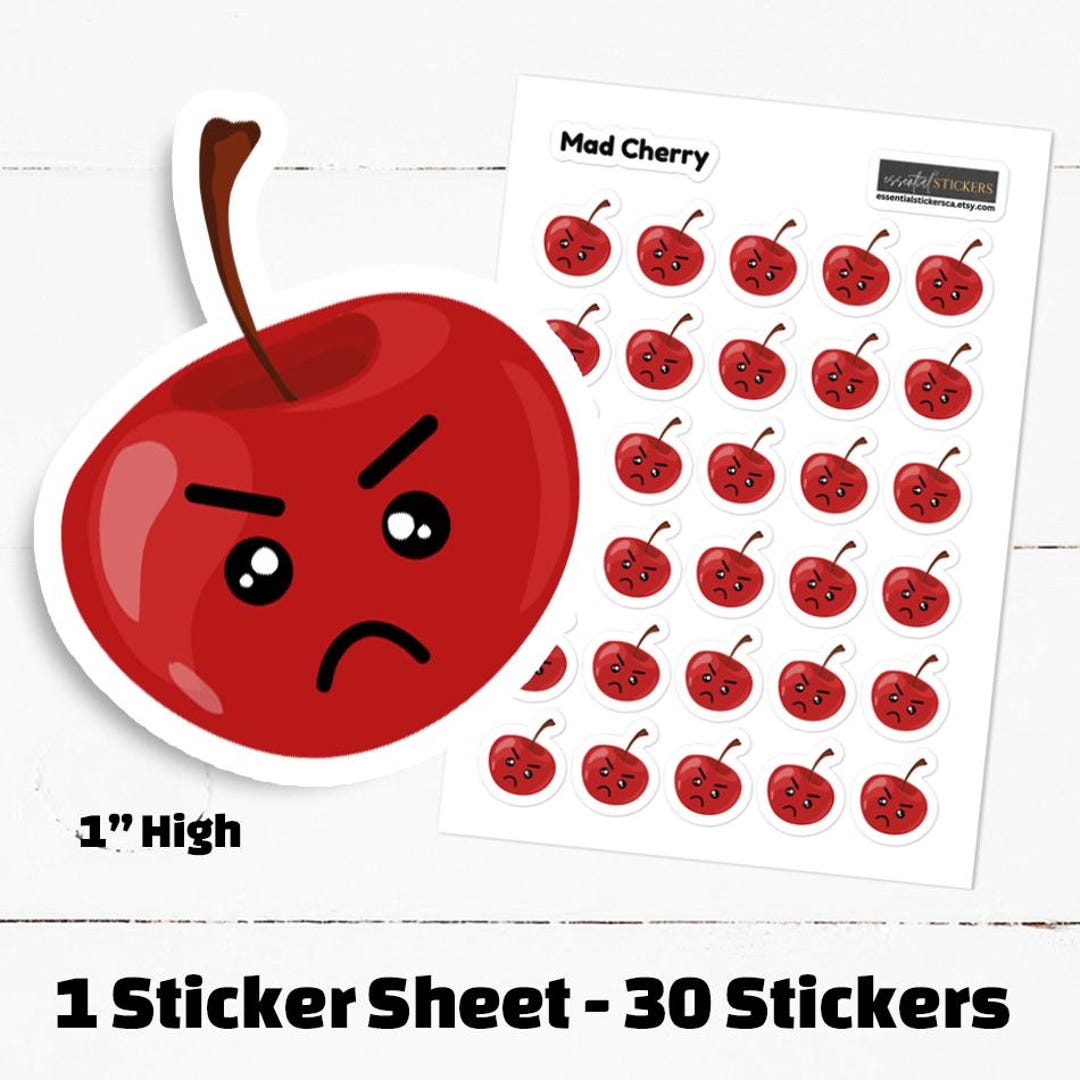 Grumpy Cherry Sticker, Mad Cherry Mini-stickers, Deep Red Cherry ...