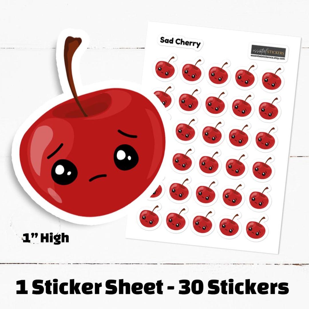 Sad Cherry STICKER Sheet, Worried Face Mini-stickers, Deep Red, Cute ...