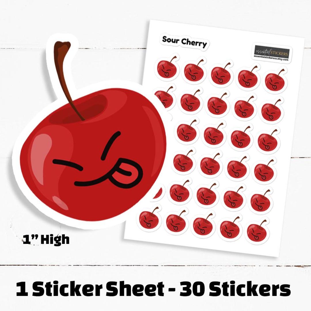 Sour Cherry Sticker, Silly Cherry Mini-stickers, Deep Red Cherry, Cute ...