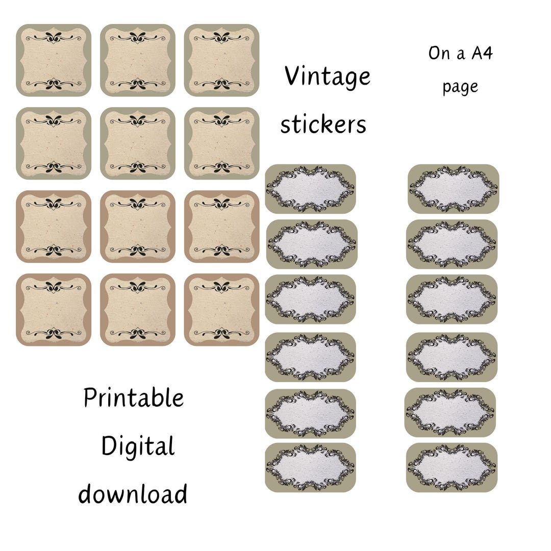 Vintage Stickers, Printable Vintage Labels, Blank Vintage Lable ...