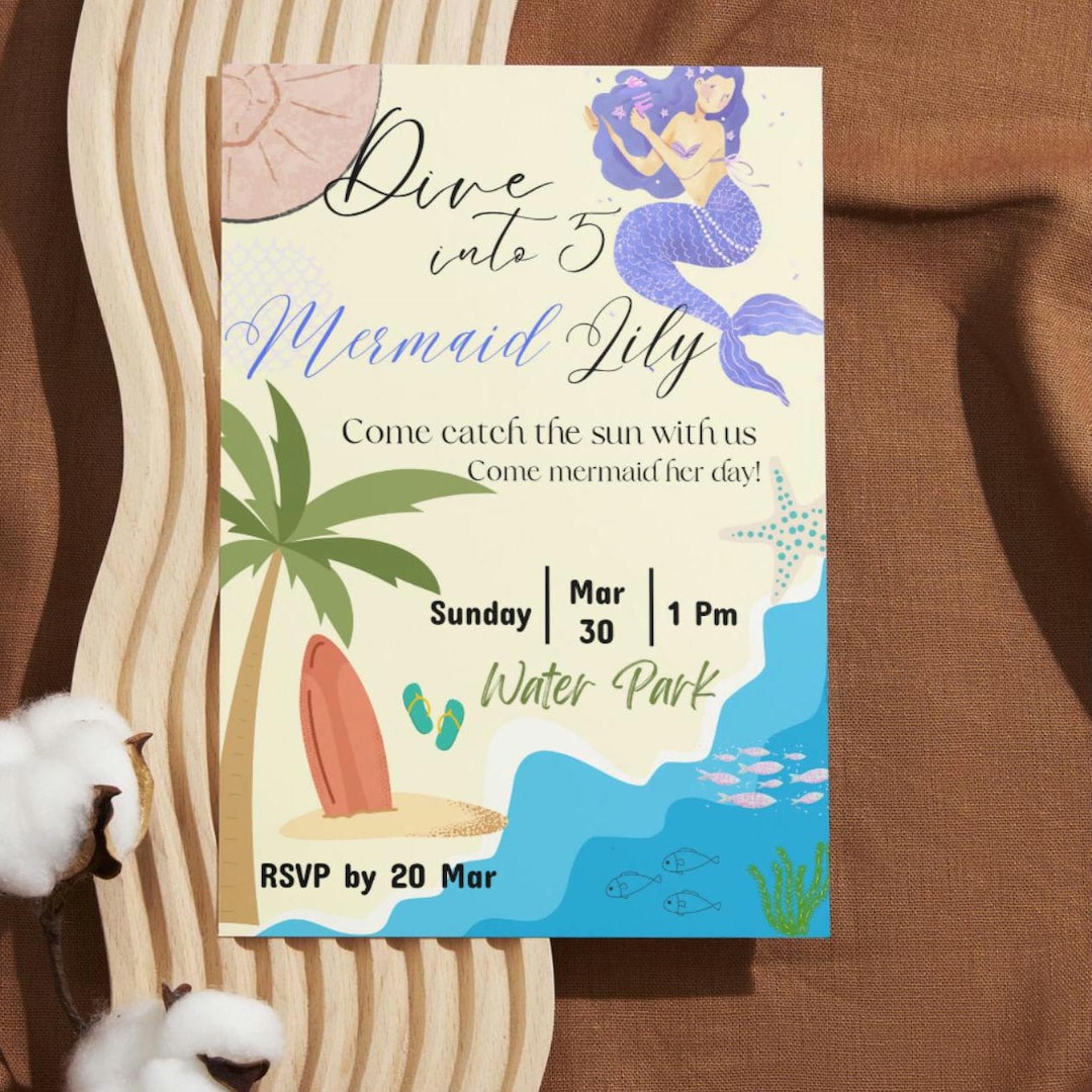 Dive Into Five, Dive Mermaid Invitation, Dive Into Five Birthday, Dive ...
