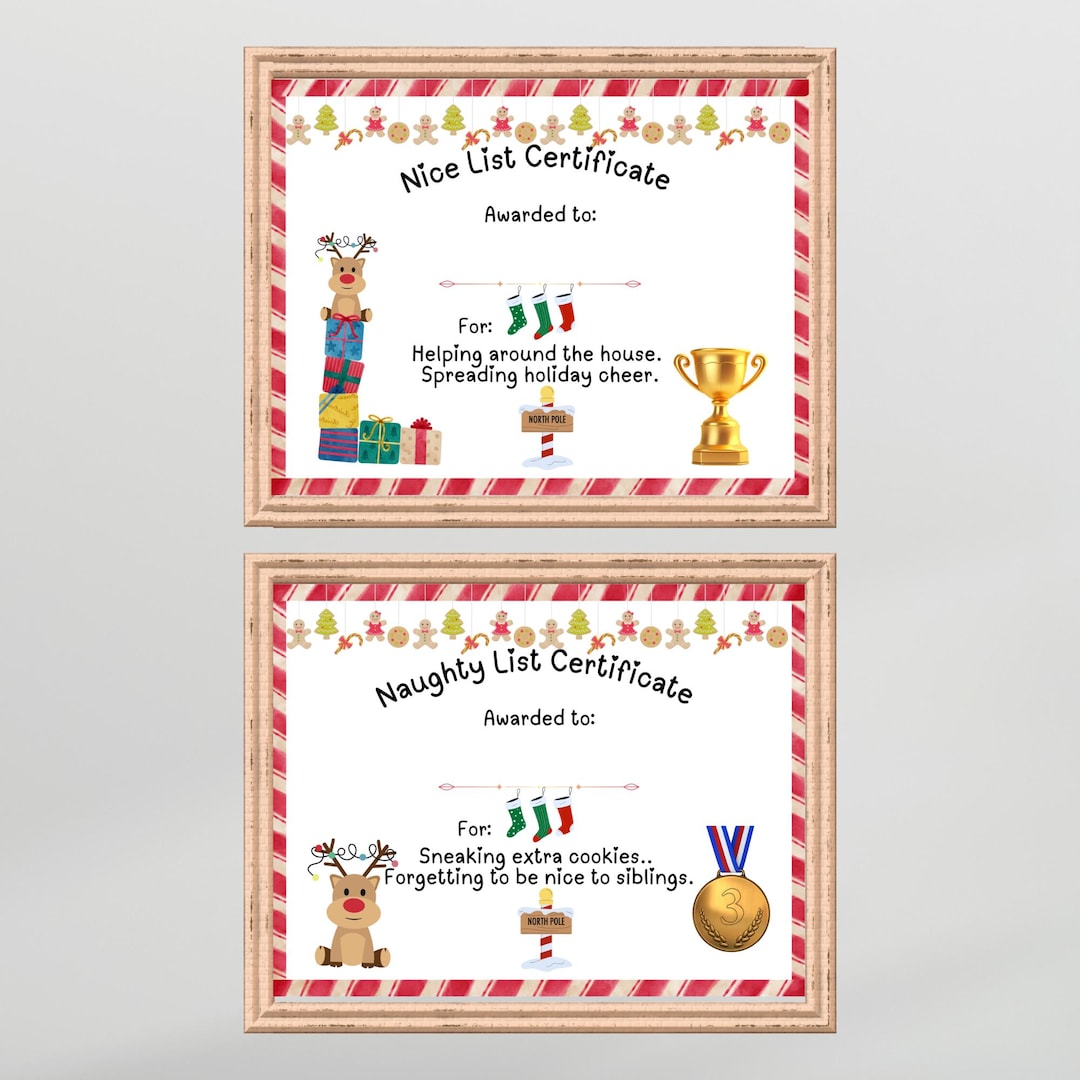 Christmas Nice List Certificate, Naughty List Certificate, Christmas ...