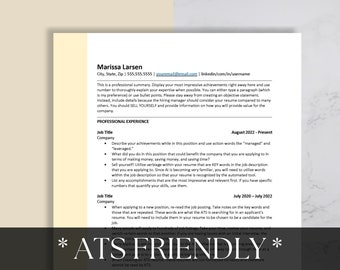 ATS Friendly Resume Template for Google Docs, Word and Pages Resume ...