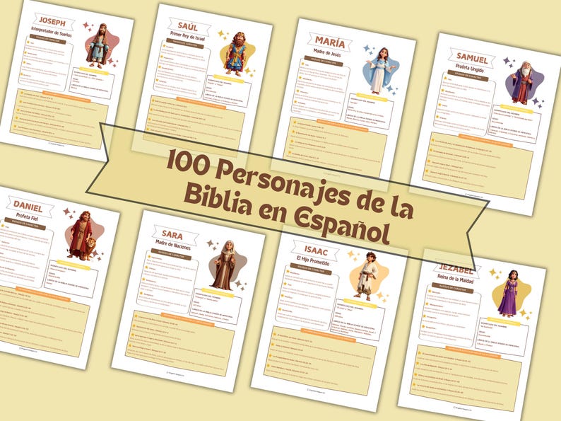 Bible Characters Printables IN SPANISH, Spanish Bible Kids, Bible ...