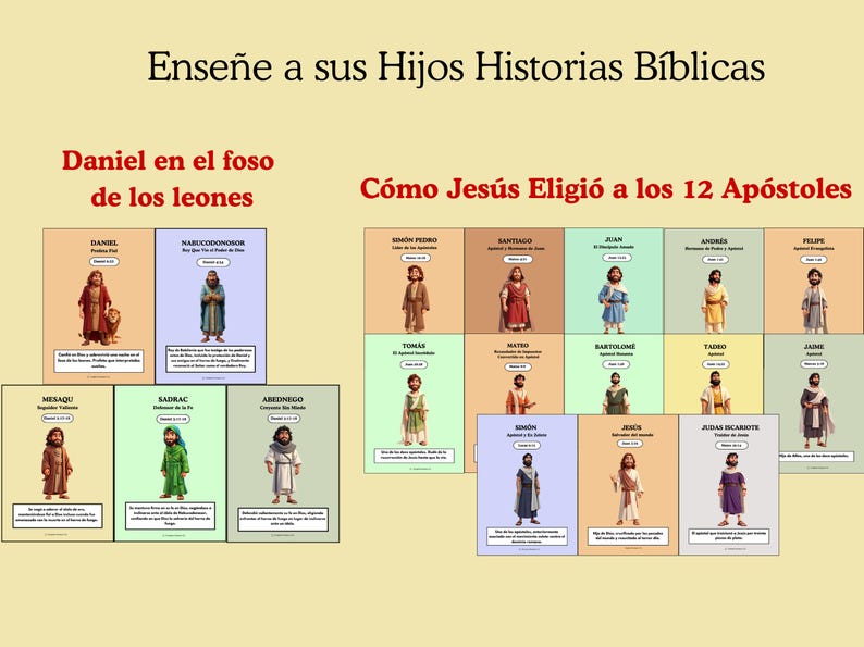 Bible Characters Printables IN SPANISH, Bible Character Cards ...