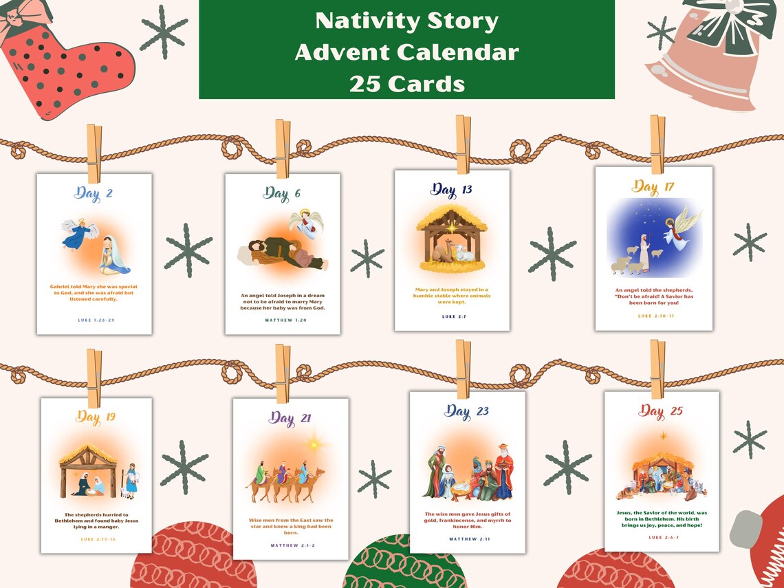 Nativity Christmas Advent Scripture, Christmas Story Scripture Cards ...