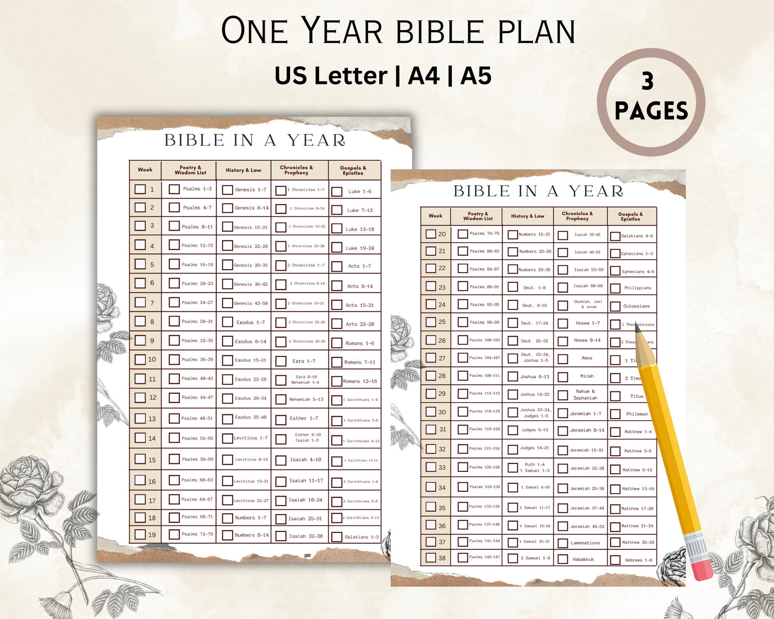 Bible Reading Plan Beginner, Bible Reading Plan, Bible in One Year, 52 ...
