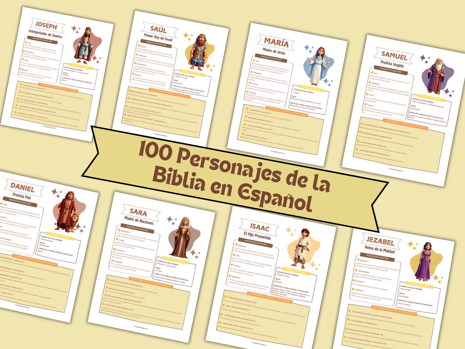 Bible Characters Printables IN SPANISH, Bible Character Cards ...
