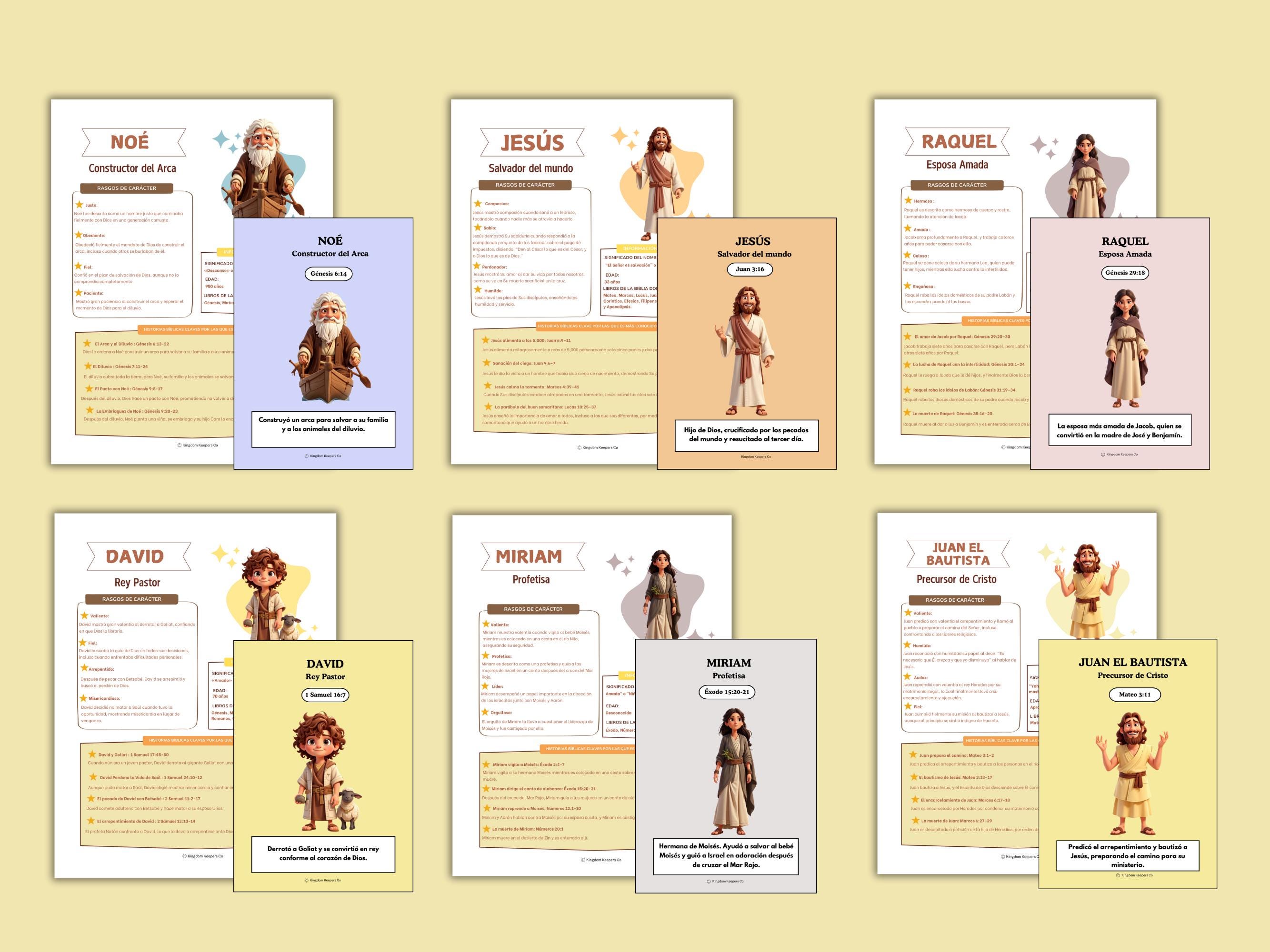 Bible Characters Printables IN SPANISH, Bible Character Cards ...