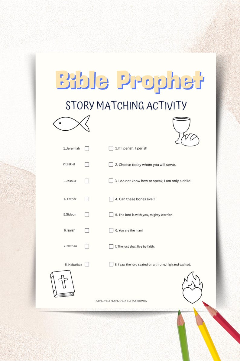 Bible Prophet Matching Game Christian Printable Activity for Kids ...