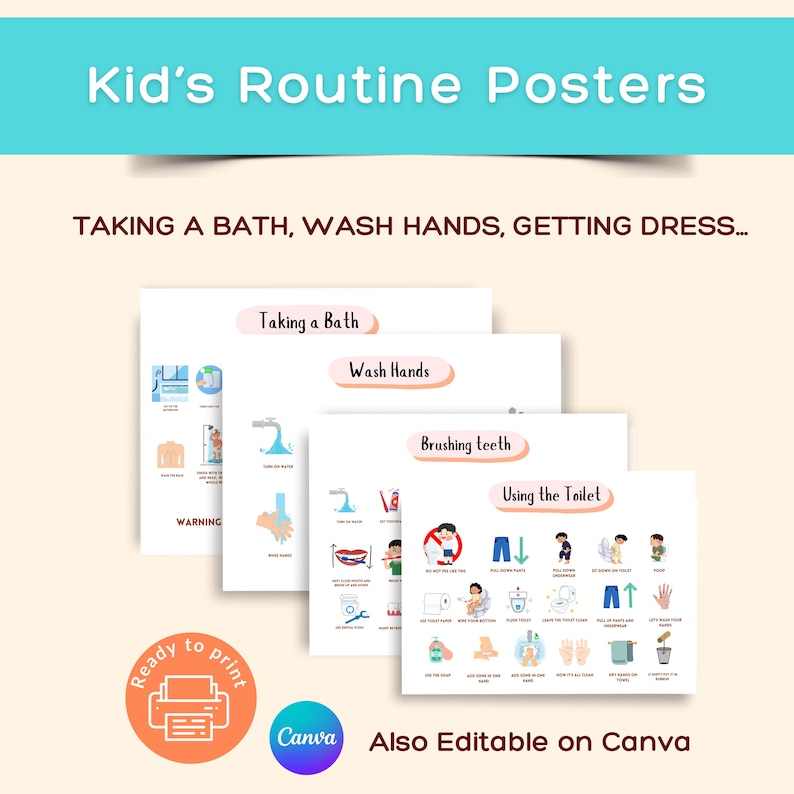 Daily Routine Chart for Kids Visual Schedule Bathroom Routine Potty ...