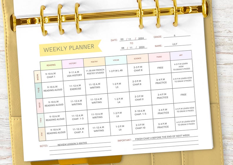 Homeschool Planner Printable Weekly Schedule Digital Download ...