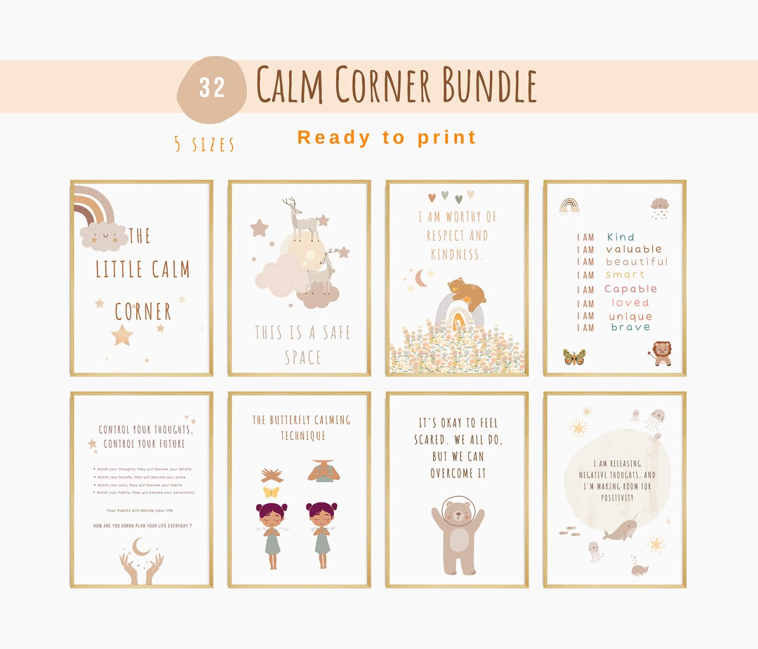 Set of 32 Calm Corner Posters, Kid's Room Decor, Calm Kid Corner, Boho ...