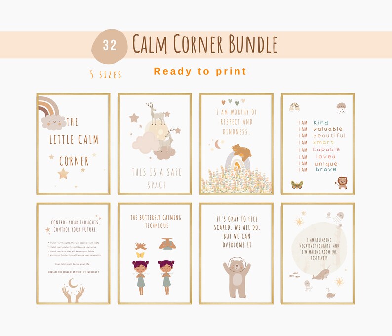 Set of 32 Calm Corner Posters, Kid's Room Decor, Calm Kid Corner, Boho ...