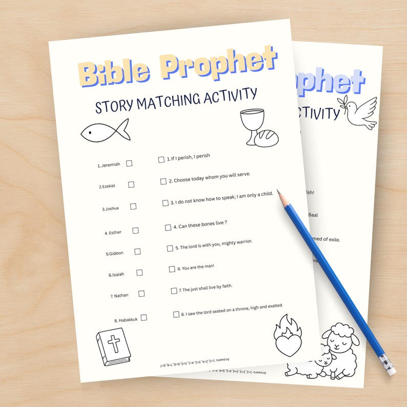 Bible Prophet Matching Game Christian Printable Activity for Kids ...