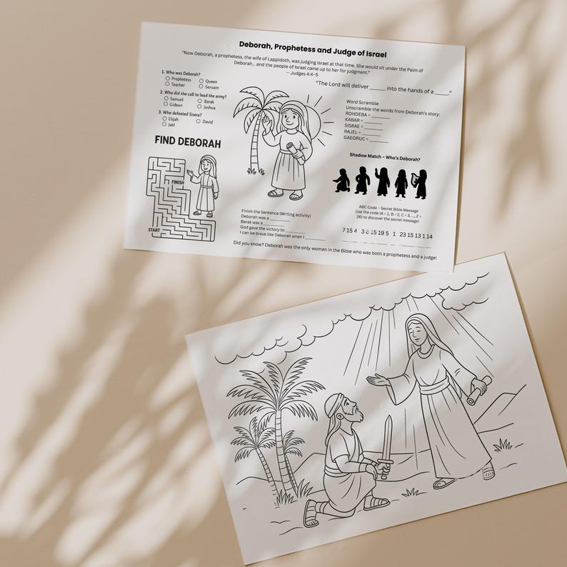 Bible Craft Activity Prophet Coloring Page Kid Bible Lesson Women Hero ...