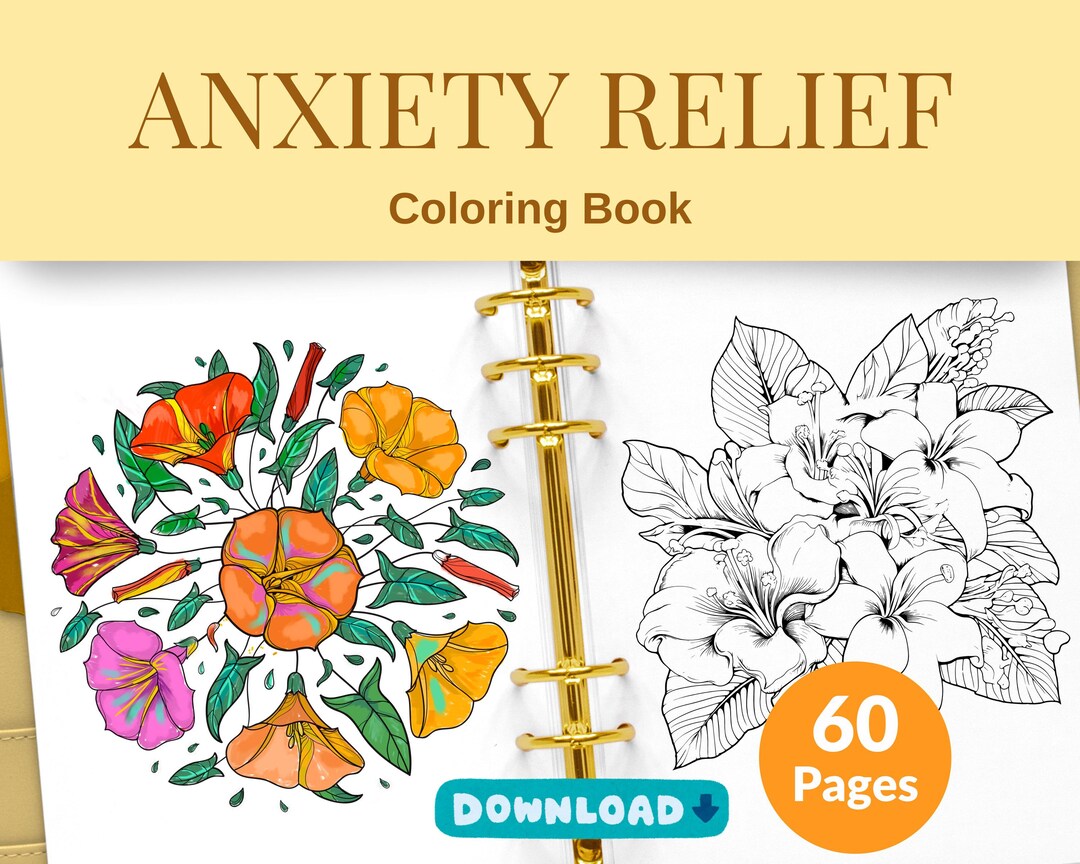 Kids Coloring Book Printable Flower Page Anxiety Relief Activity ...