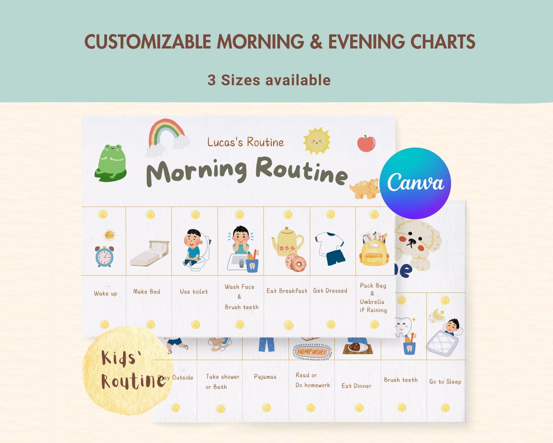 Customizable Kids Morning and Evening Boy Routine Chart Printable Daily ...