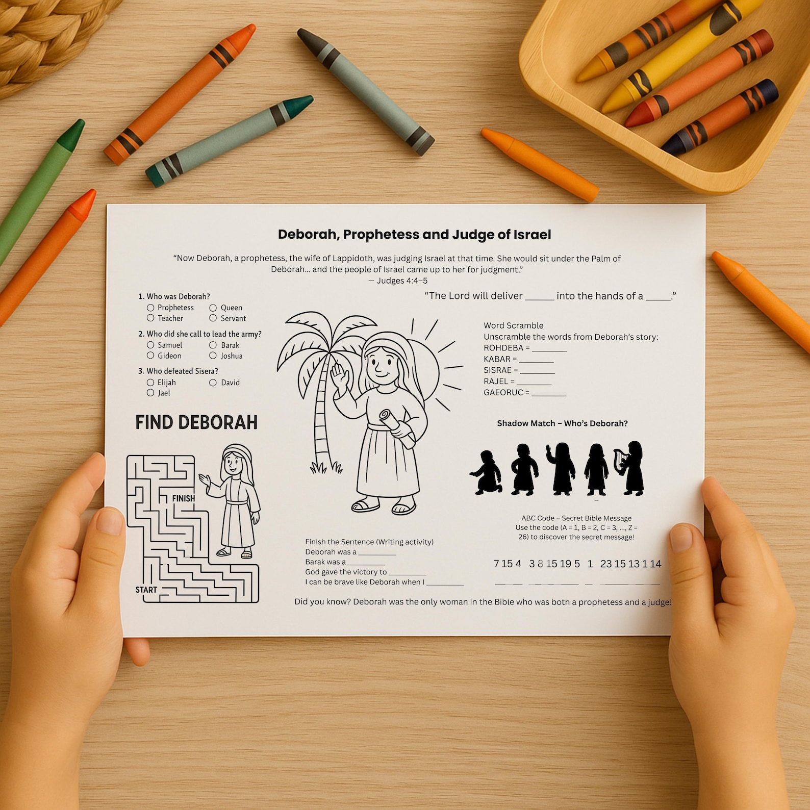 Bible Craft Activity Prophet Coloring Page Kid Bible Lesson Women Hero ...