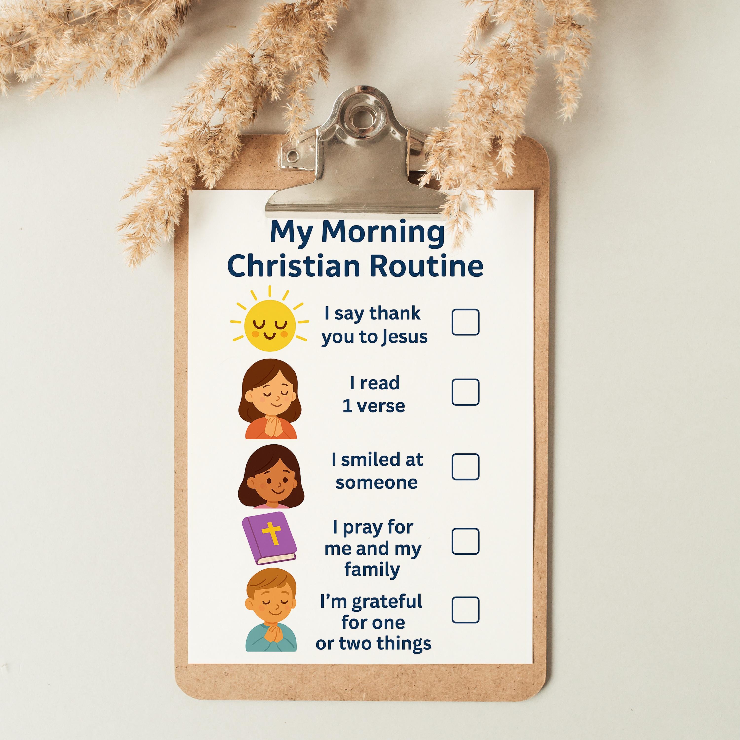 Christian Morning Routine Chart for Kids Printable Prayer Checklist for ...
