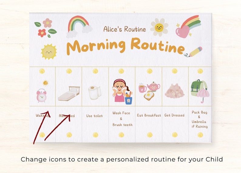 Printable Kids Routine Chart Visual Schedule Morning and Evening ...