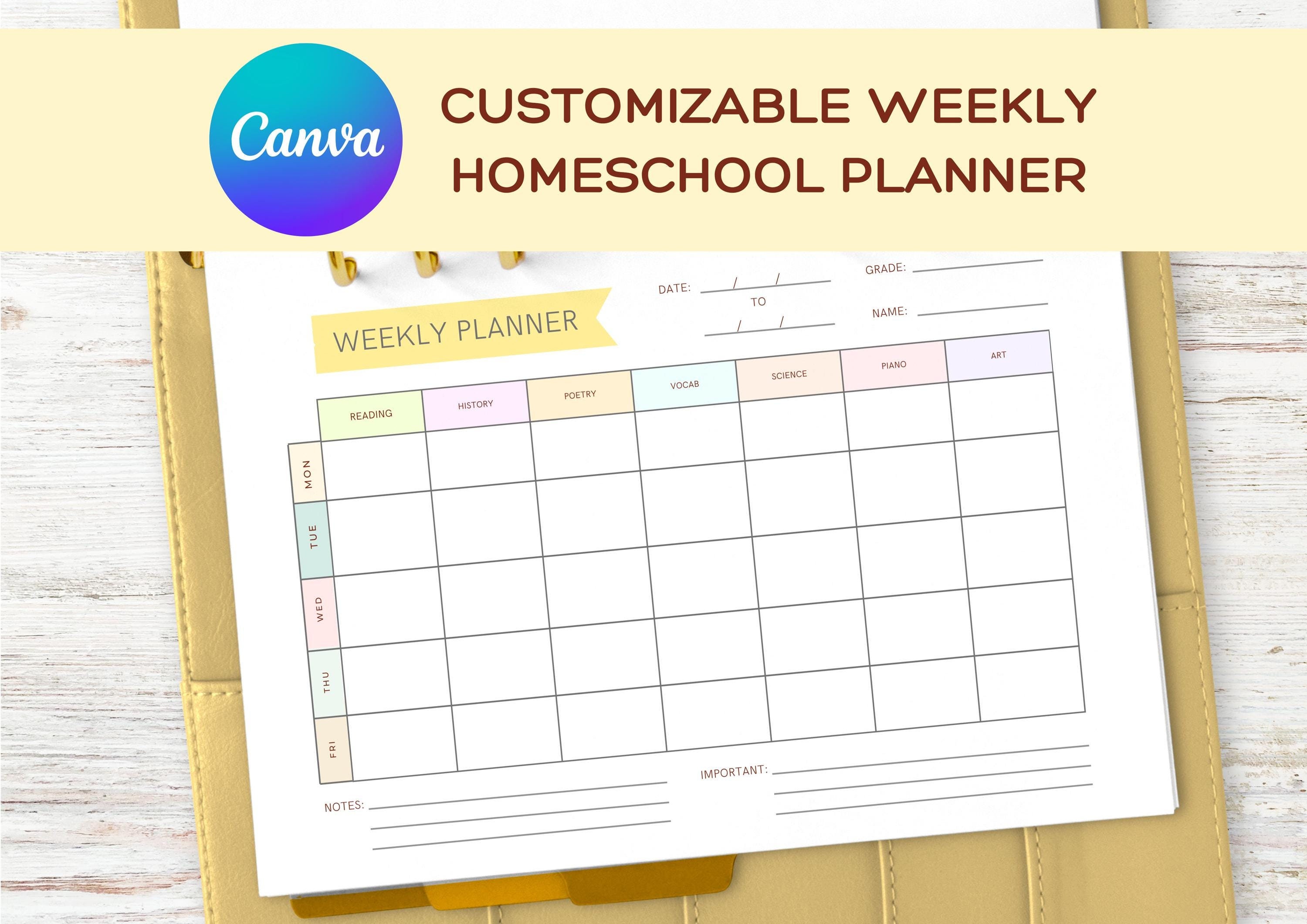 Homeschool Planner Printable Weekly Schedule Digital Download ...