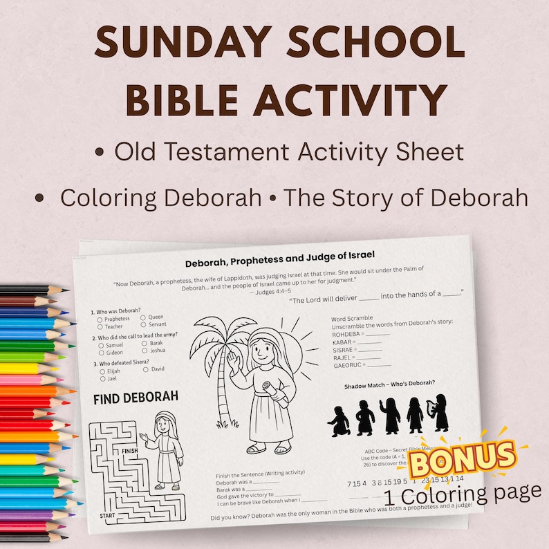 Bible Craft Activity Prophet Coloring Page Kid Bible Lesson Women Hero ...