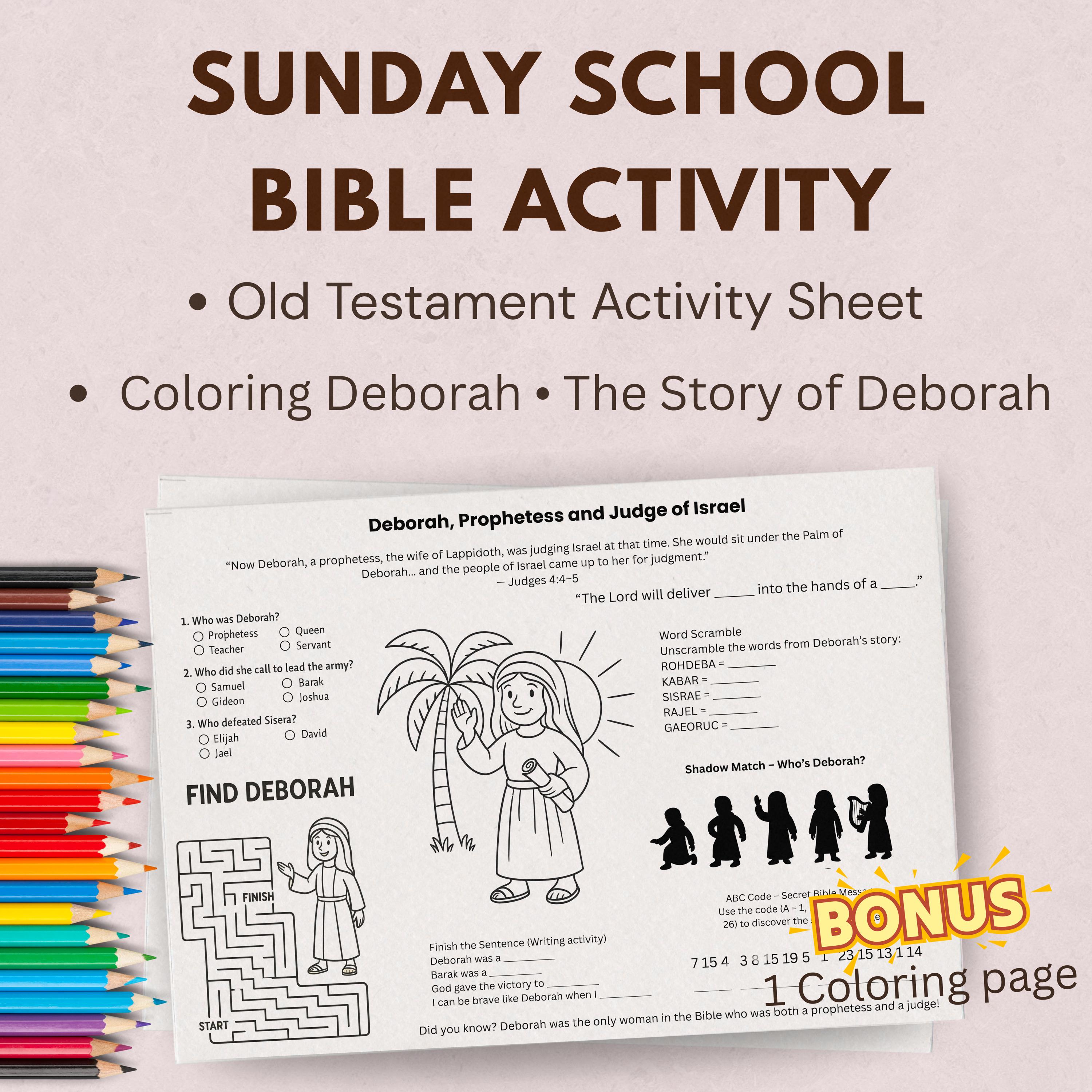 Bible Craft Activity Prophet Coloring Page Kid Bible Lesson Women Hero ...