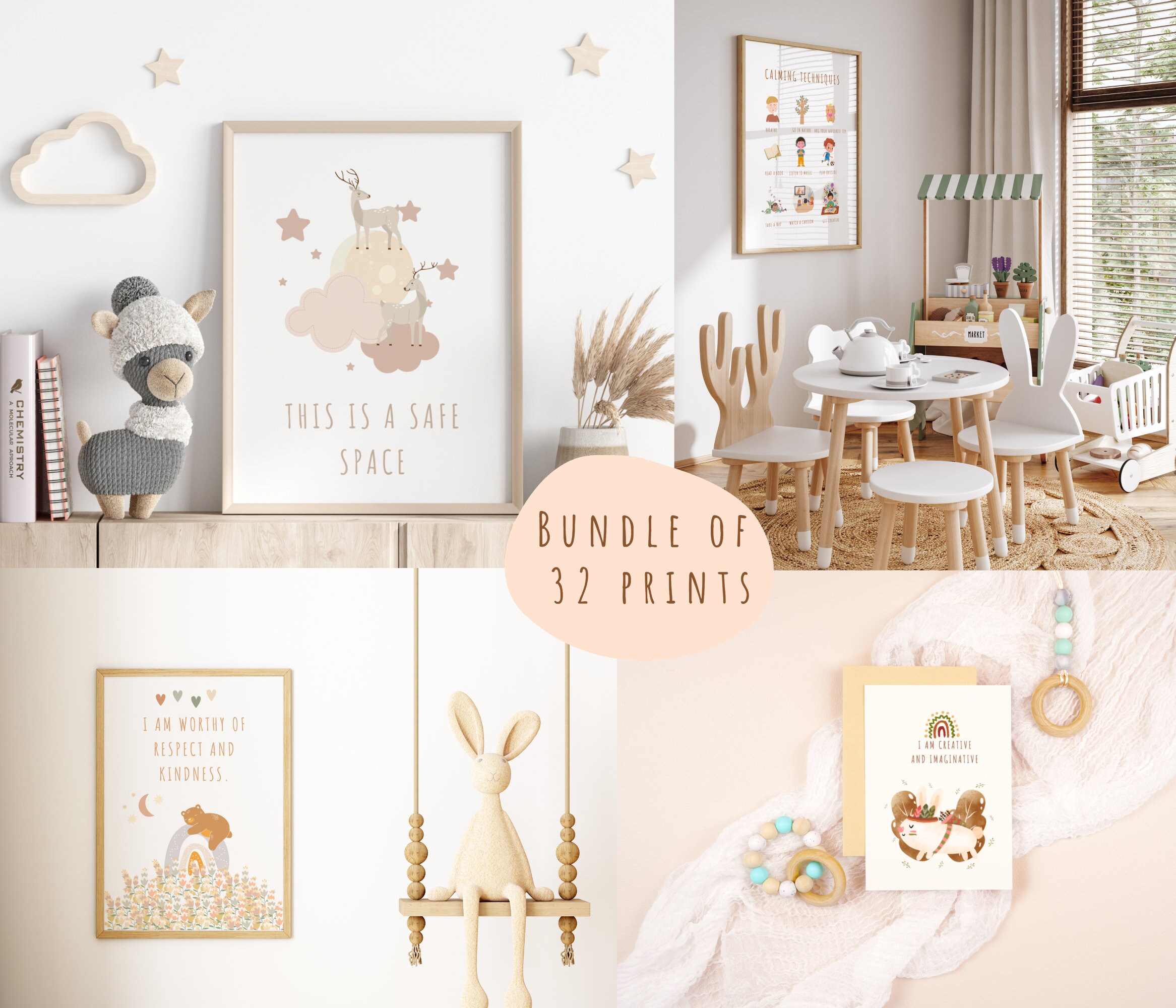 Set of 32 Calm Corner Posters, Kid's Room Decor, Calm Kid Corner, Boho ...