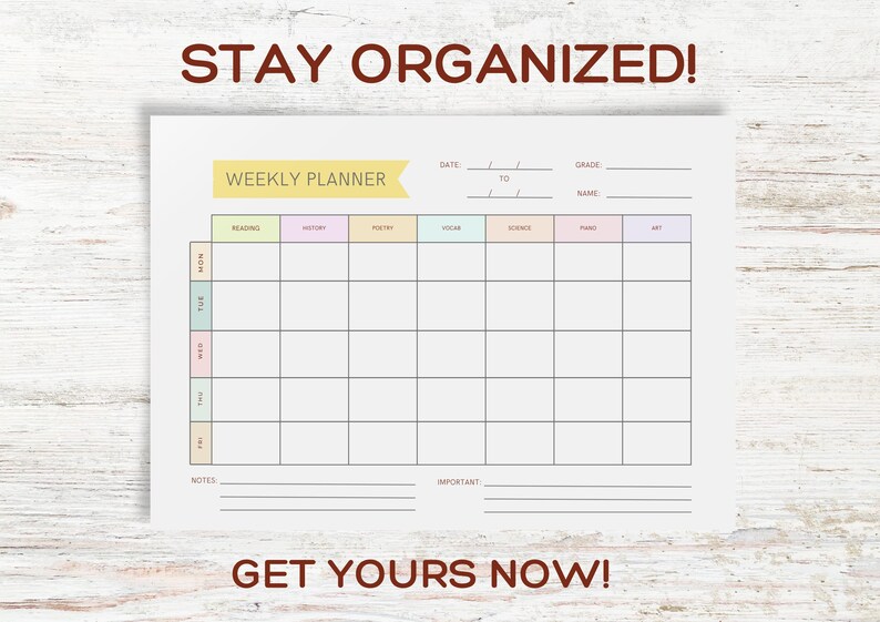 Homeschool Planner Printable Weekly Schedule Digital Download ...