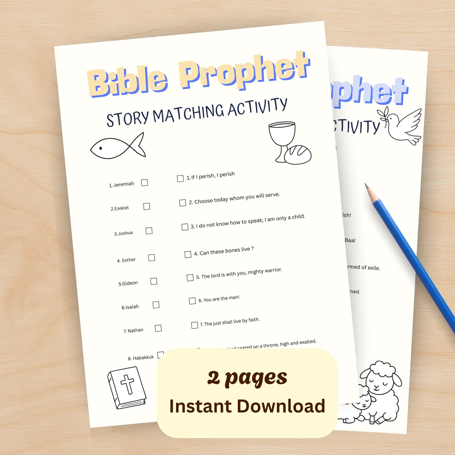 Bible Prophet Matching Game Christian Printable Activity for Kids ...