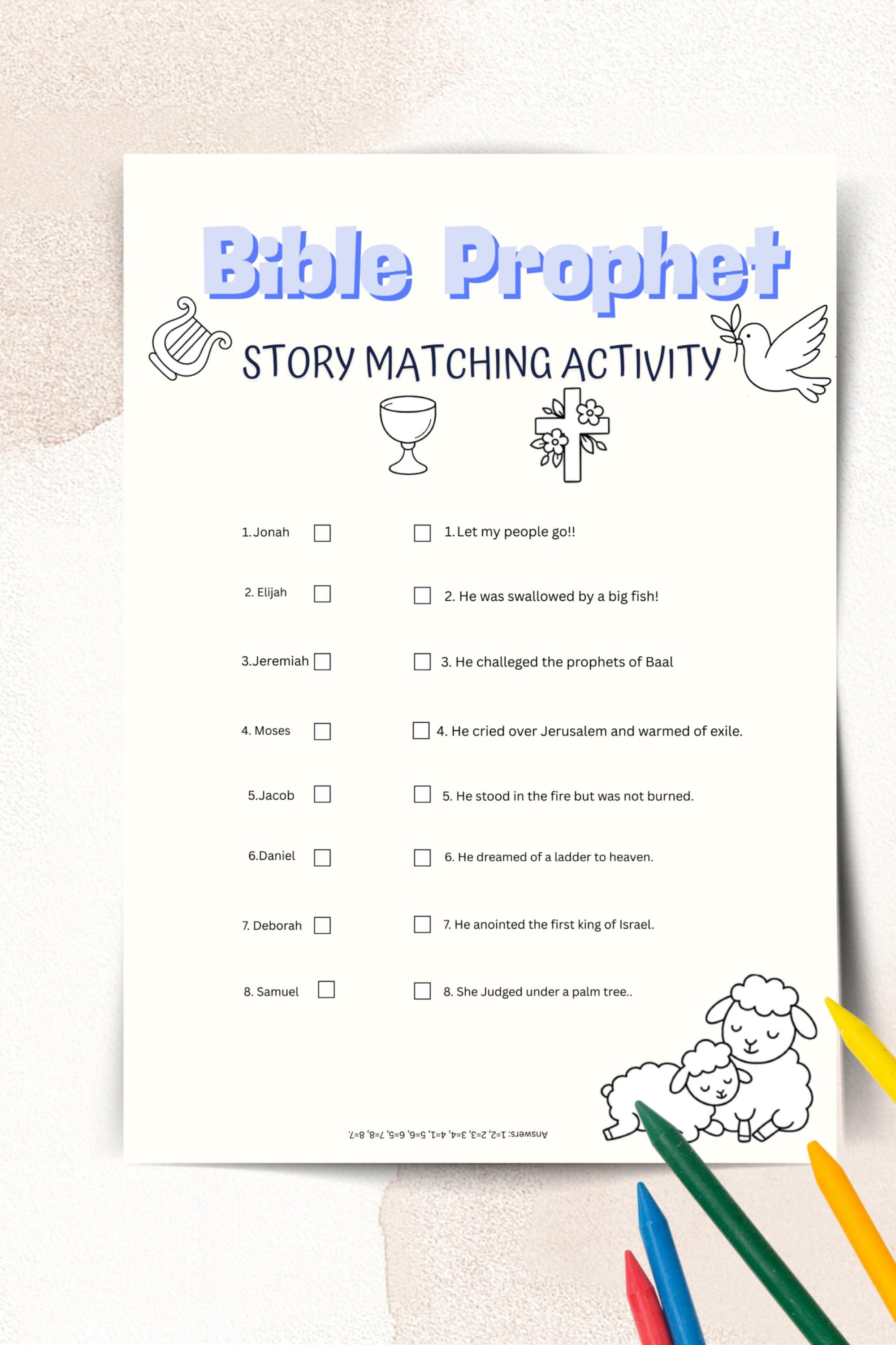 Bible Prophet Matching Game Christian Printable Activity for Kids ...